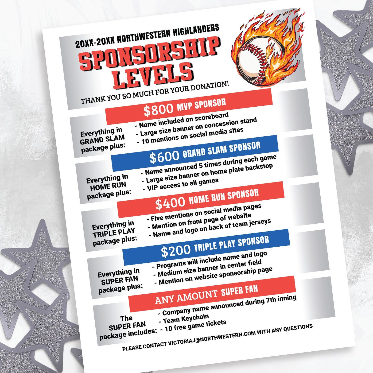 Editable Baseball Sponsorship Levels Form Template, Sponsor My Season ...