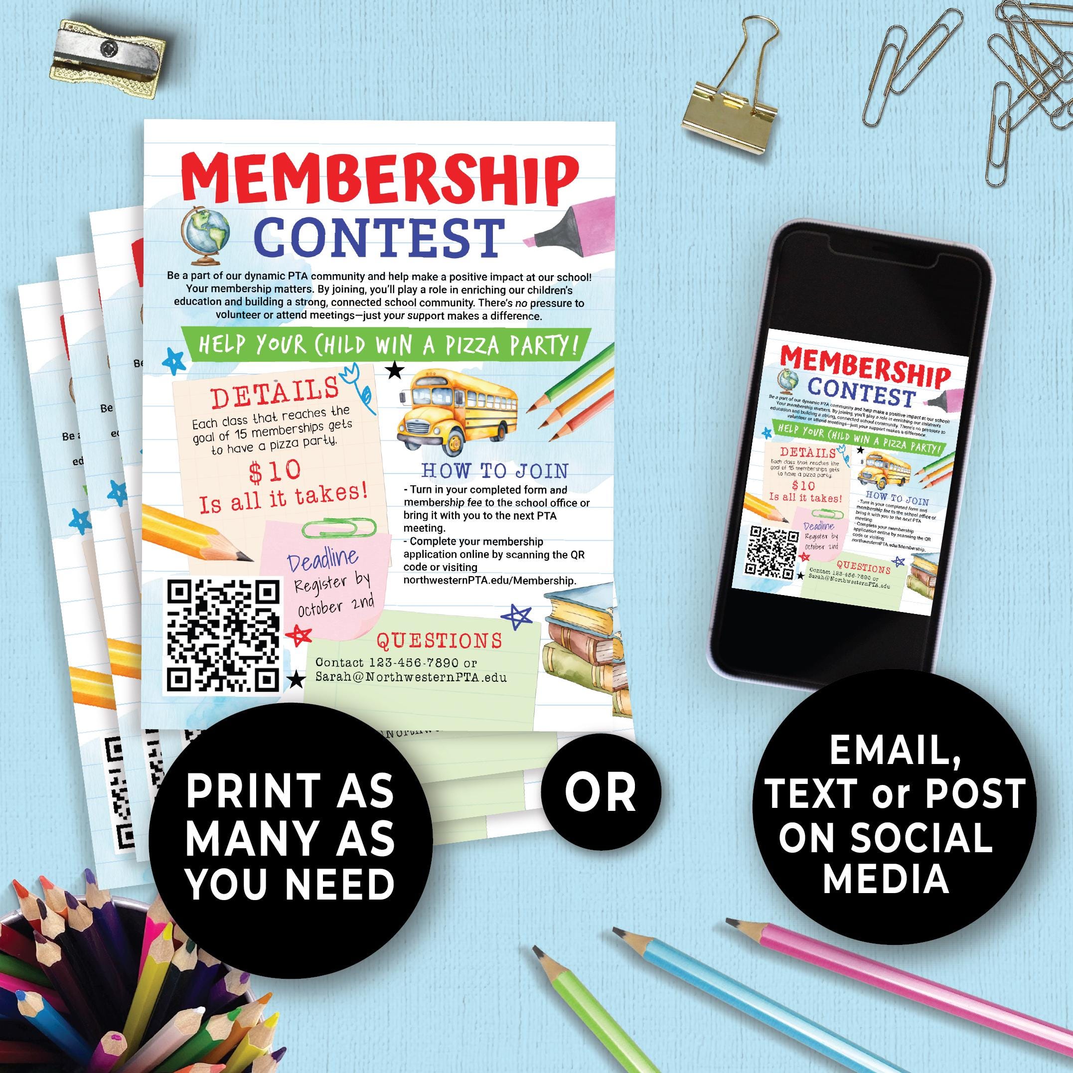 Editable PTO PTA Membership Contest Flyer, PTA Membership Drive Form ...