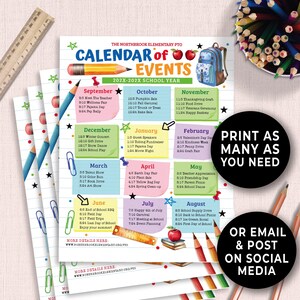 Editable PTO PTA Calendar of Events Flyer Template, School Events Flyer ...