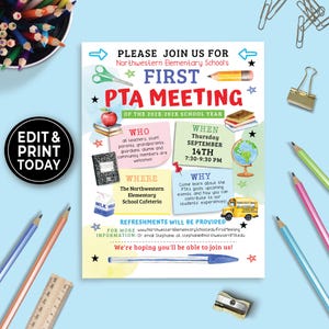 Editable PTO PTA First Meeting Flyer, Membership Drive Flyer, PTO ...