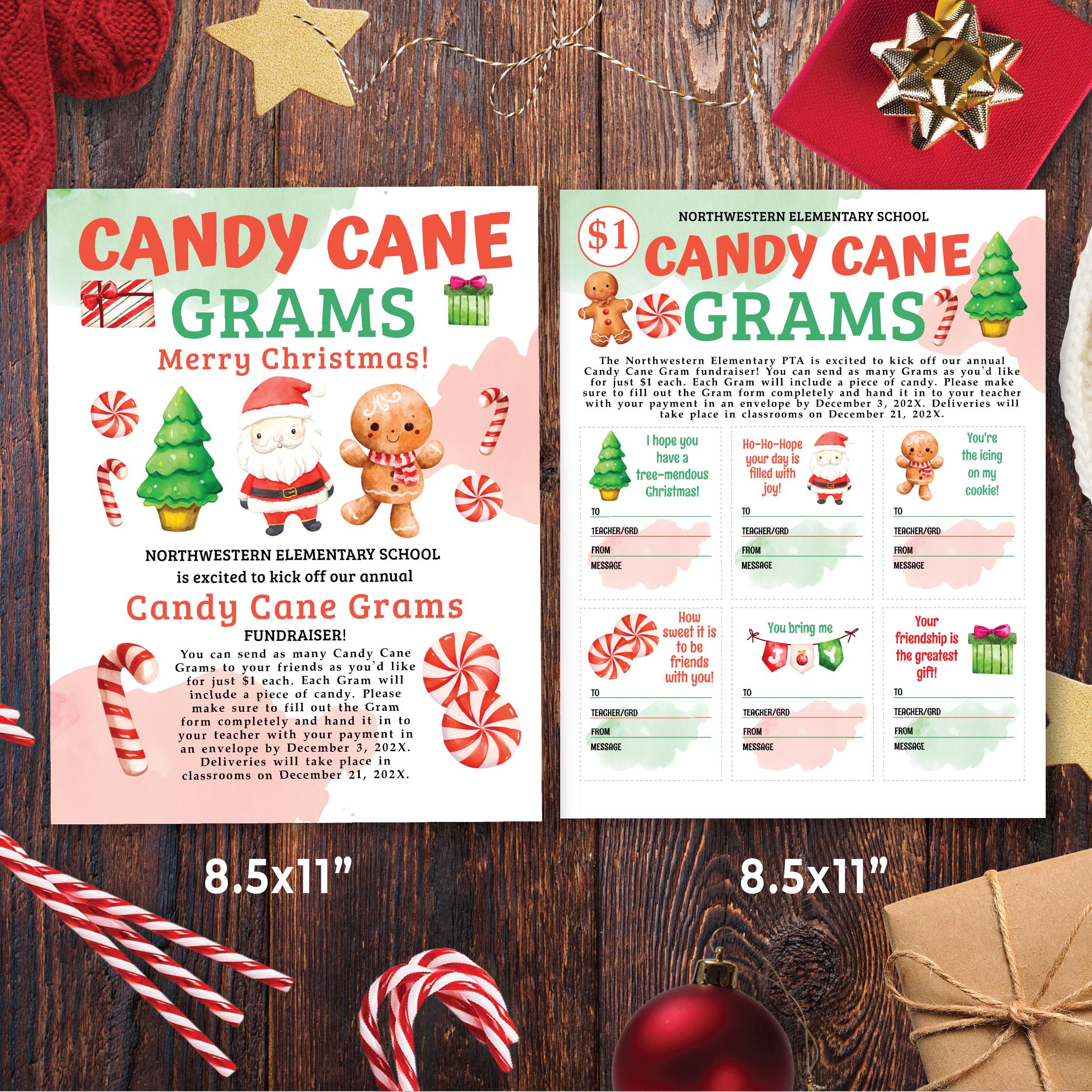 Editable Candy Cane Gram Flyer, Christmas Candy Gram, Christmas Gram ...