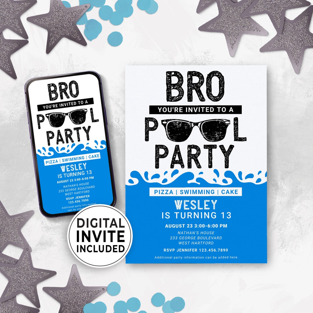 Editable Birthday Pool Party Invitation Boy, Teenage Pool Party ...