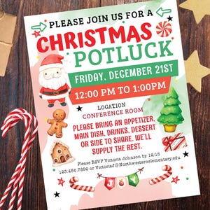 Editable Christmas Potluck Flyer, Holiday Potluck Invitation Sheet ...