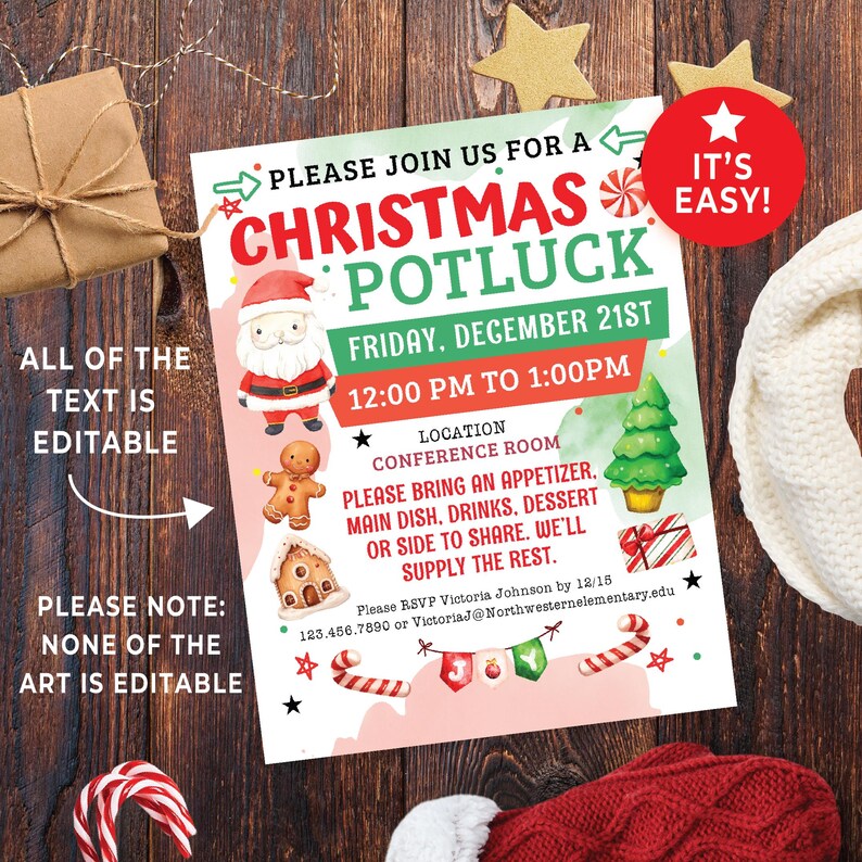Editable Christmas Potluck Flyer, Holiday Potluck Invitation Sheet ...