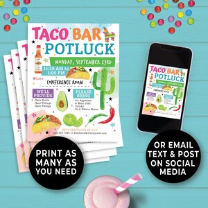 Editable Taco Bar Printable, Teacher Appreciation Taco Bar Sign Up ...