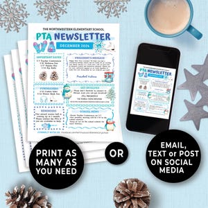 Editable PTO PTA Winter Newsletter Template, December, January ...
