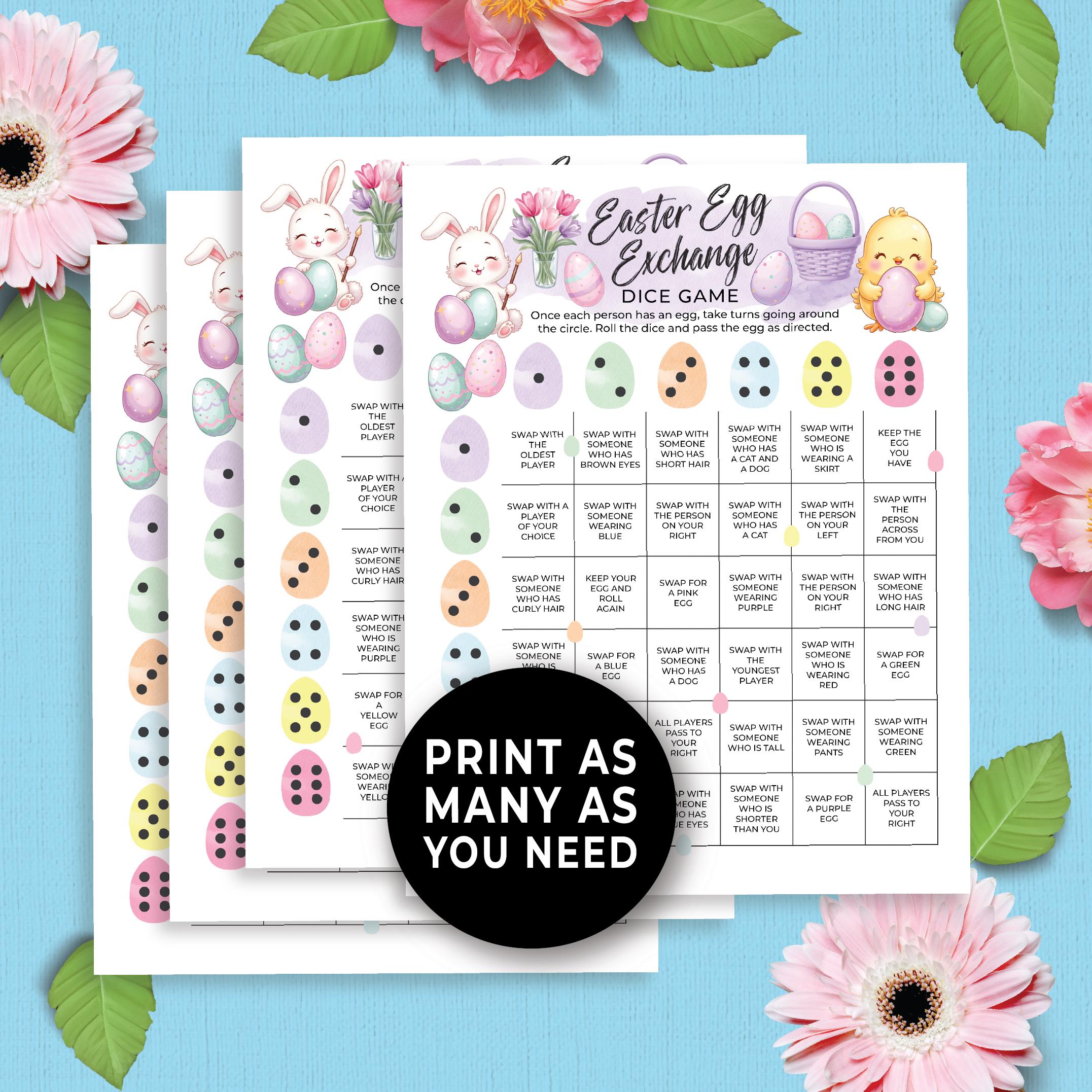 Printable Easter Candy Dice Game, Easter Party Dice Game, Simple Easter ...