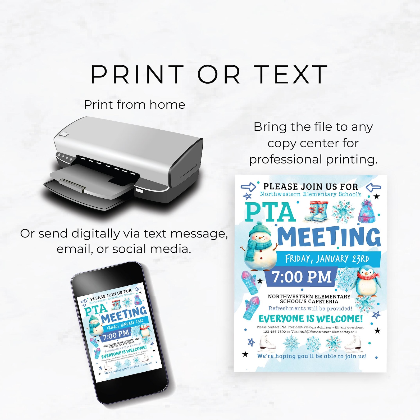 Editable PTO PTA January Meeting Flyer, Meeting Reminder Invitation ...