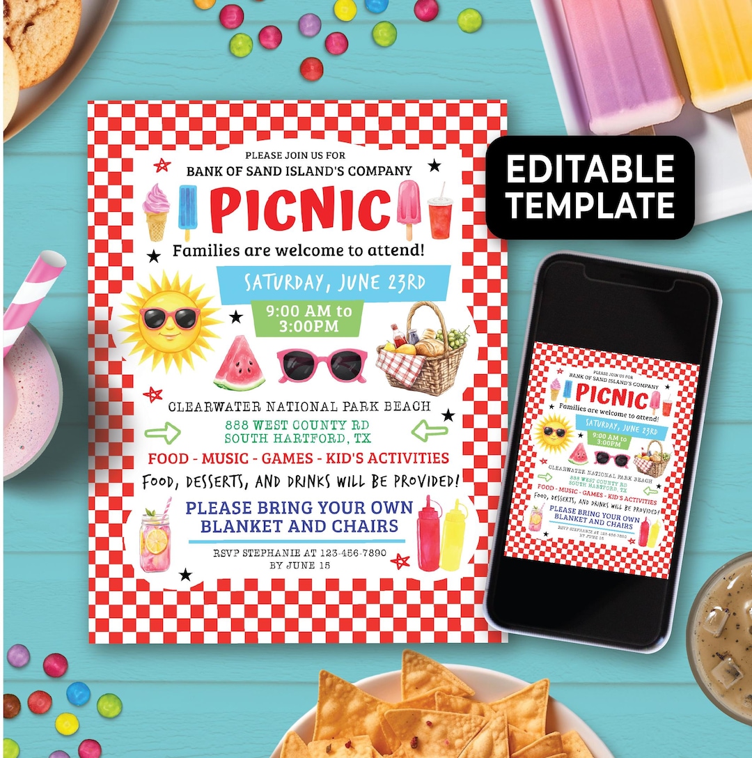 Editable Picnic Invitation, Office Picnic Flyer, Work Party Flyer ...