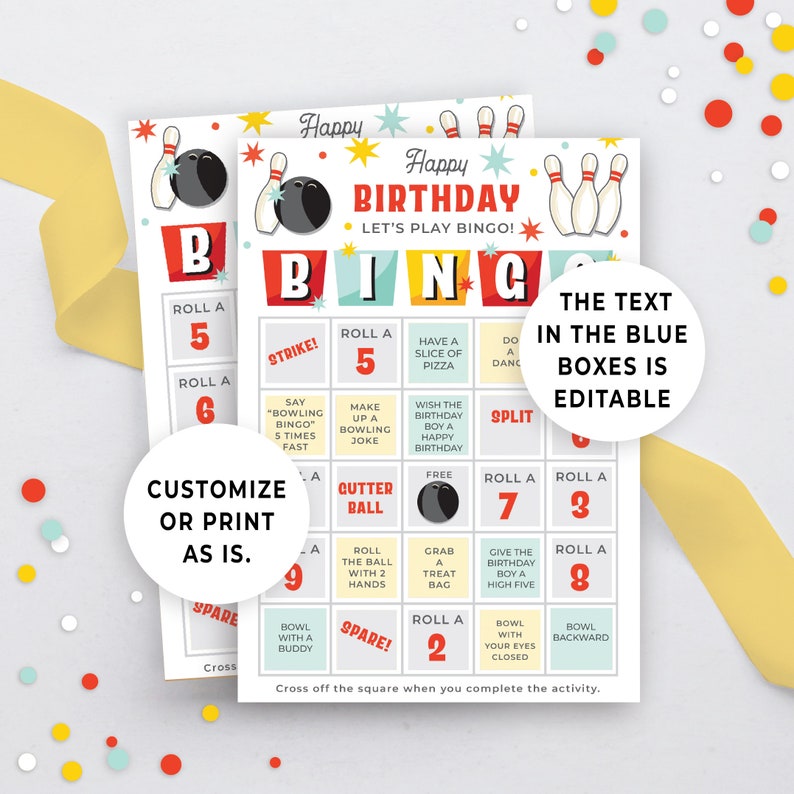Bowling Bingo 20 Different Cards, Bowling Birthday Party Instant ...