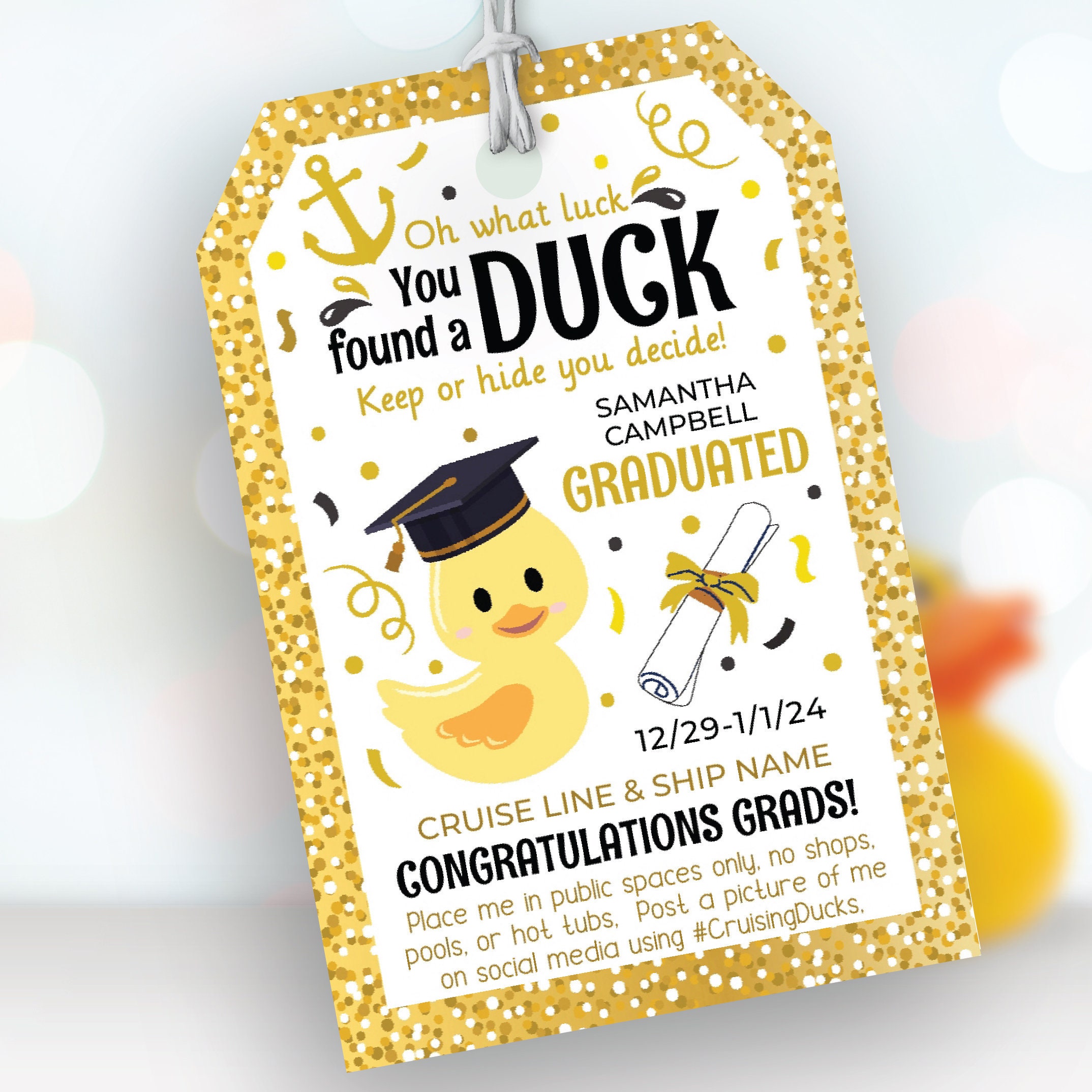 Editable Graduation Cruising Ducks Tags, Printable Cruising Duck Tags ...