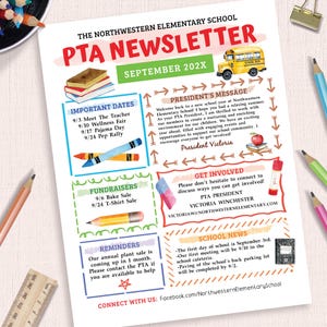 Editable PTO PTA Newsletter Template, Welcome Back to School PTA ...