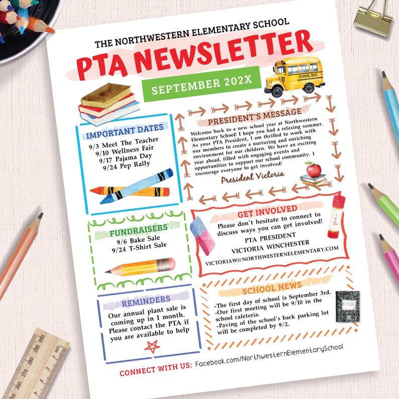 Editable PTO PTA Newsletter Template, Welcome Back to School PTA ...