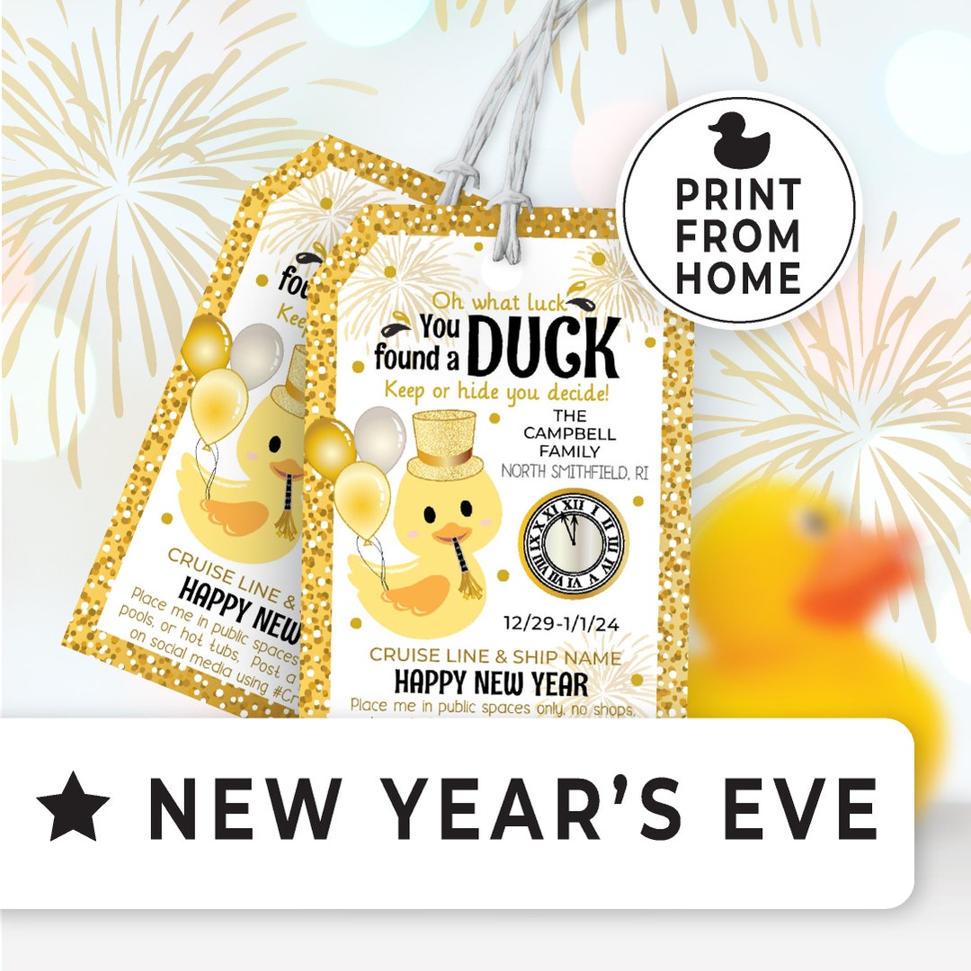 Editable Cruising Ducks New Year's Eve Tags, Printable Tag Cruise Ship ...