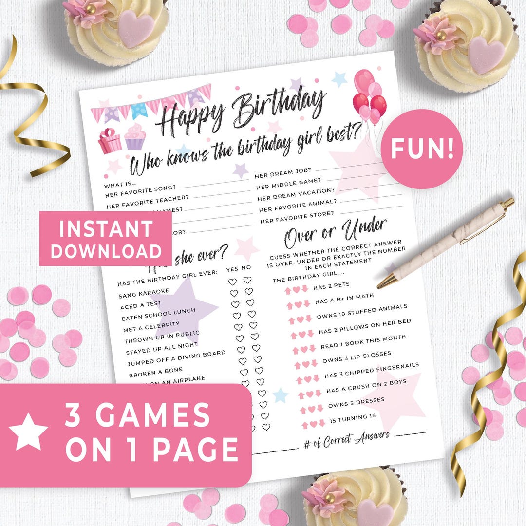 Birthday Girl Party Games, Birthday Party Trivia, Birthday Girl ...