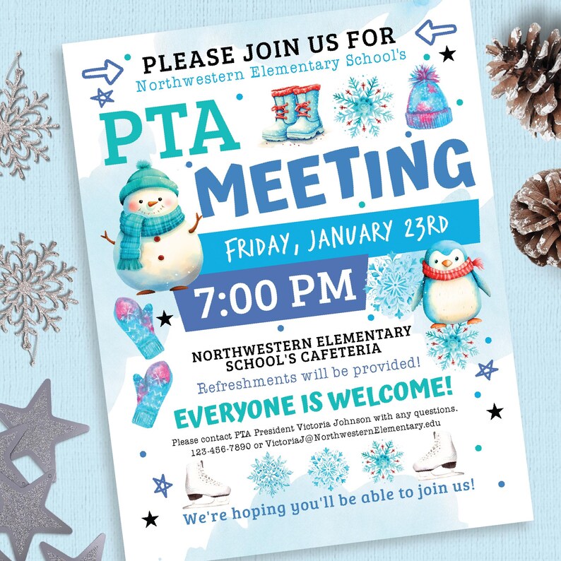 Editable PTO PTA January Meeting Flyer, Meeting Reminder Invitation ...