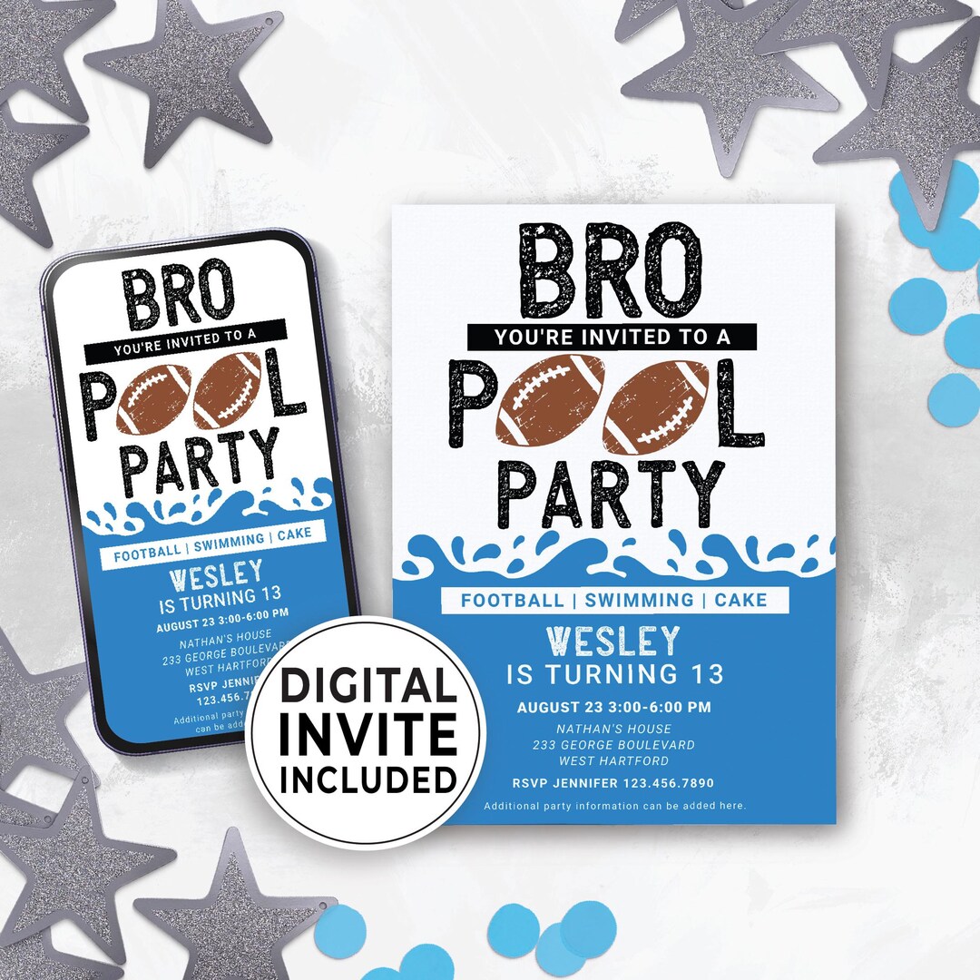 Editable Football Pool Party Invitation Boy, Football Mobile Birthday ...