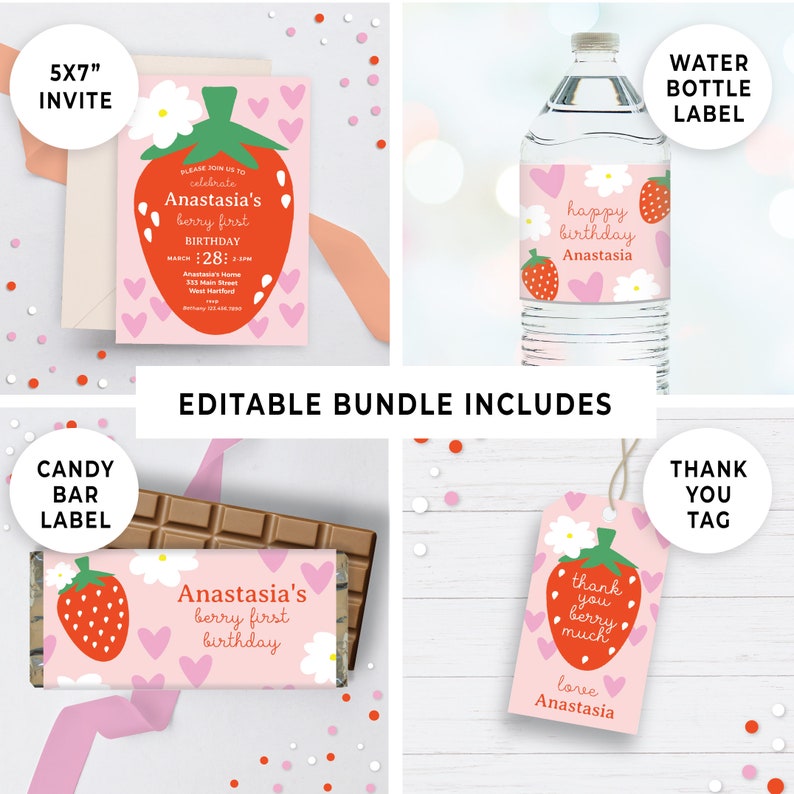 Editable Mega Bundle Berry First Birthday Party Printable - Etsy