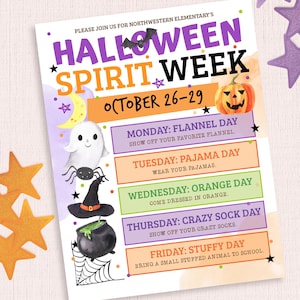 Editable Halloween Spirit Week Flyer, Fall Spirit Week Template, School ...
