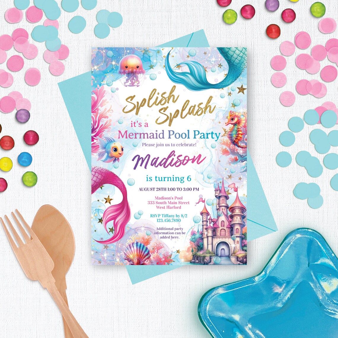 Editable Mermaid Pool Party Birthday Invitation Phone Download or Print ...