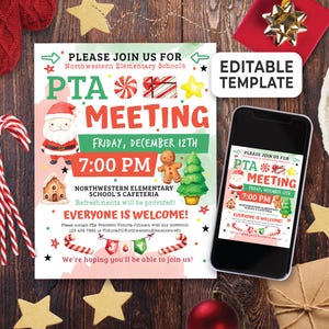 Editable PTO PTA December Meeting Flyer, Meeting Reminder Invitation ...