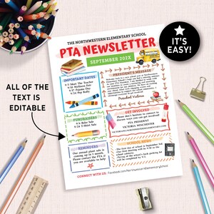 Editable PTO PTA Newsletter Template, Welcome Back to School PTA ...