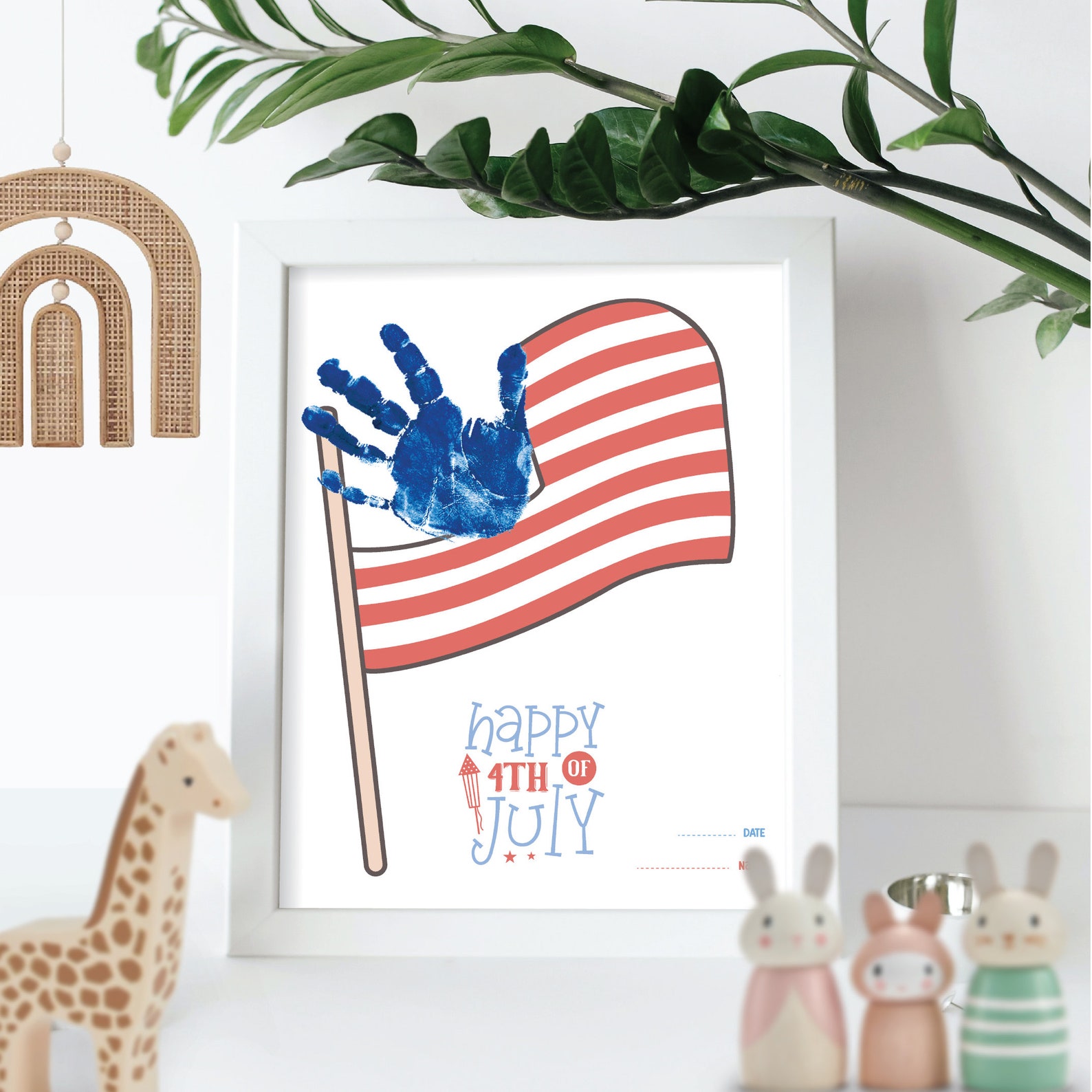 Printable Retro 4th of July Handprint Art Craft, Independence Day Baby ...