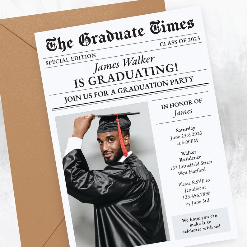 Editable Male Graduation Invitation, College Graduation Invitations for ...