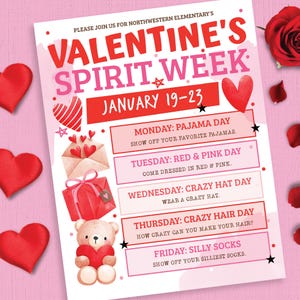 Editable Valentine's Spirit Week Flyer, February Spirit Week Template ...