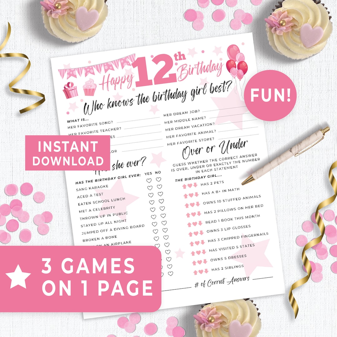 12th Birthday Party Games, 12 Year Old Birthday Party Trivia, 12 Year ...