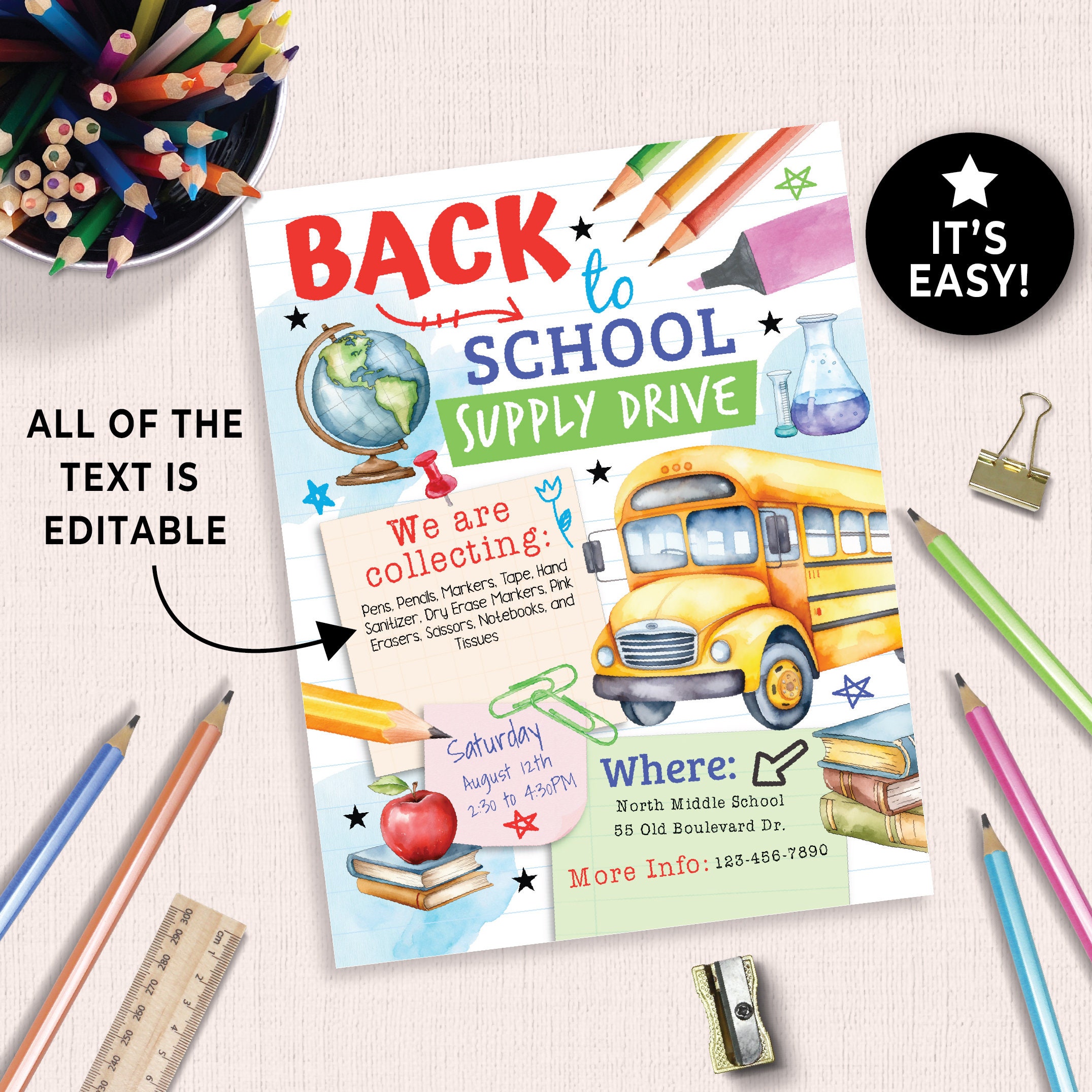 Editable School Supply Drive Flyer Back to School Drive - Etsy