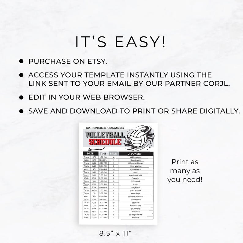 Editable Volleyball Schedule Template Volleyball Calendar Sports ...
