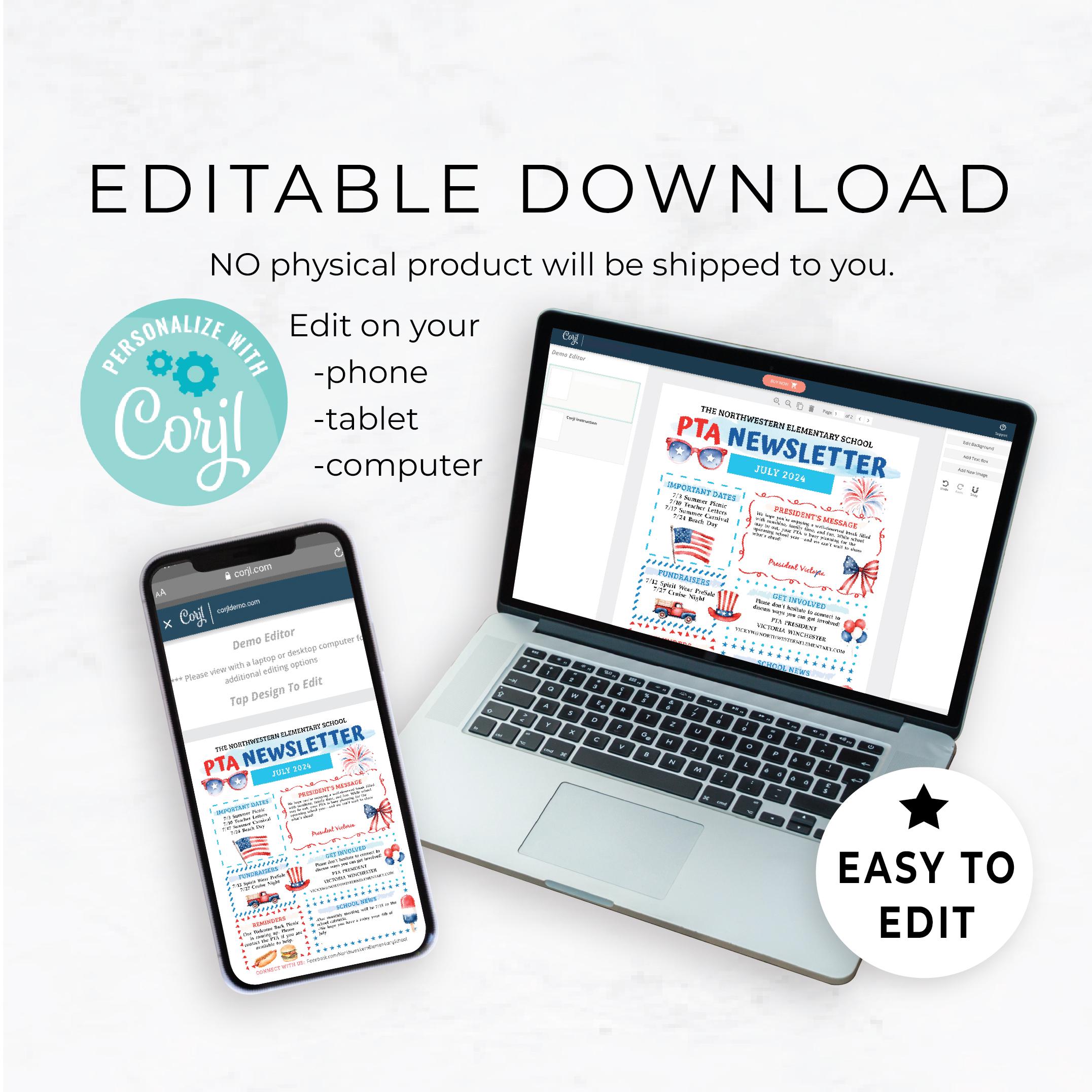 Editable PTO PTA 12 Months of Newsletter Templates, Entire School Year ...