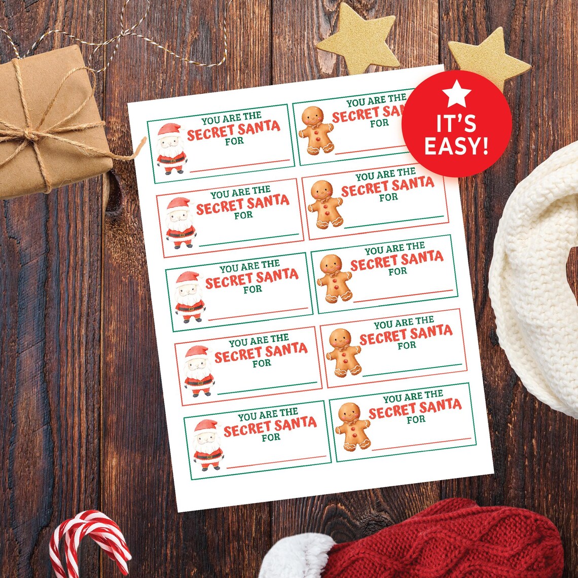 Secret Santa Draw Tags for Secret Santa Gift Exchange Instant Download ...