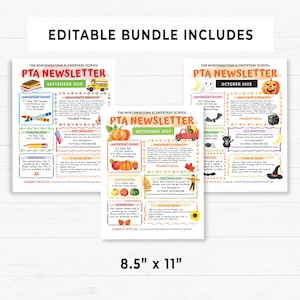 Editable PTO PTA 12 Months of Newsletter Templates, Entire School Year ...