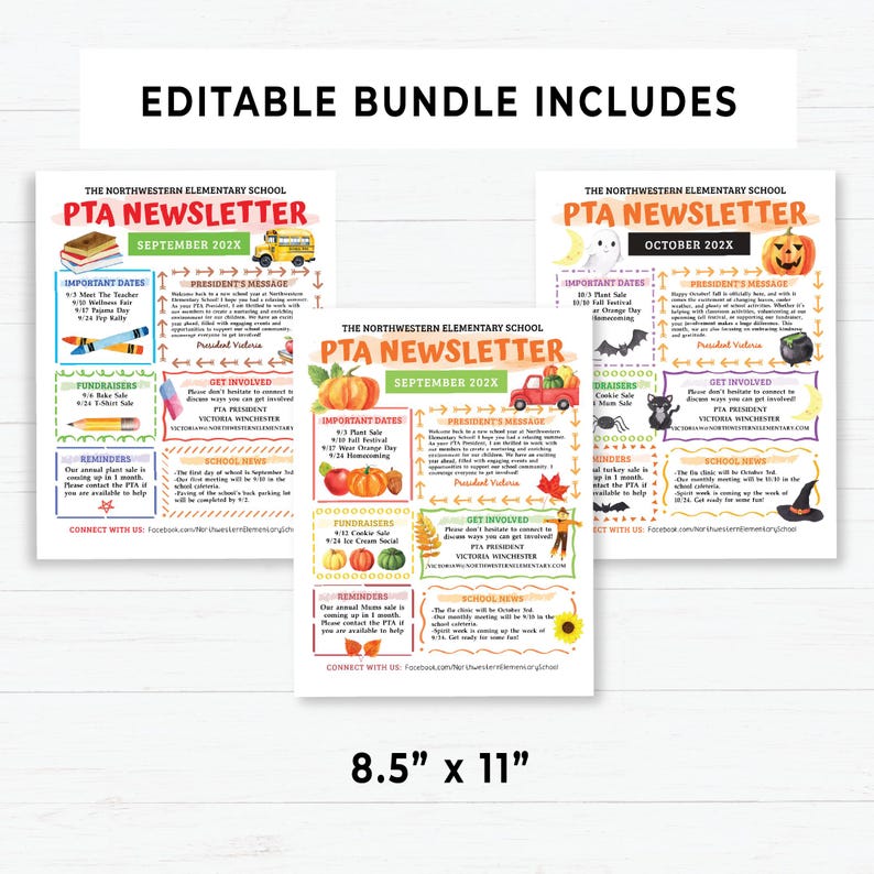 Editable PTO PTA 12 Months of Newsletter Templates, Entire School Year ...