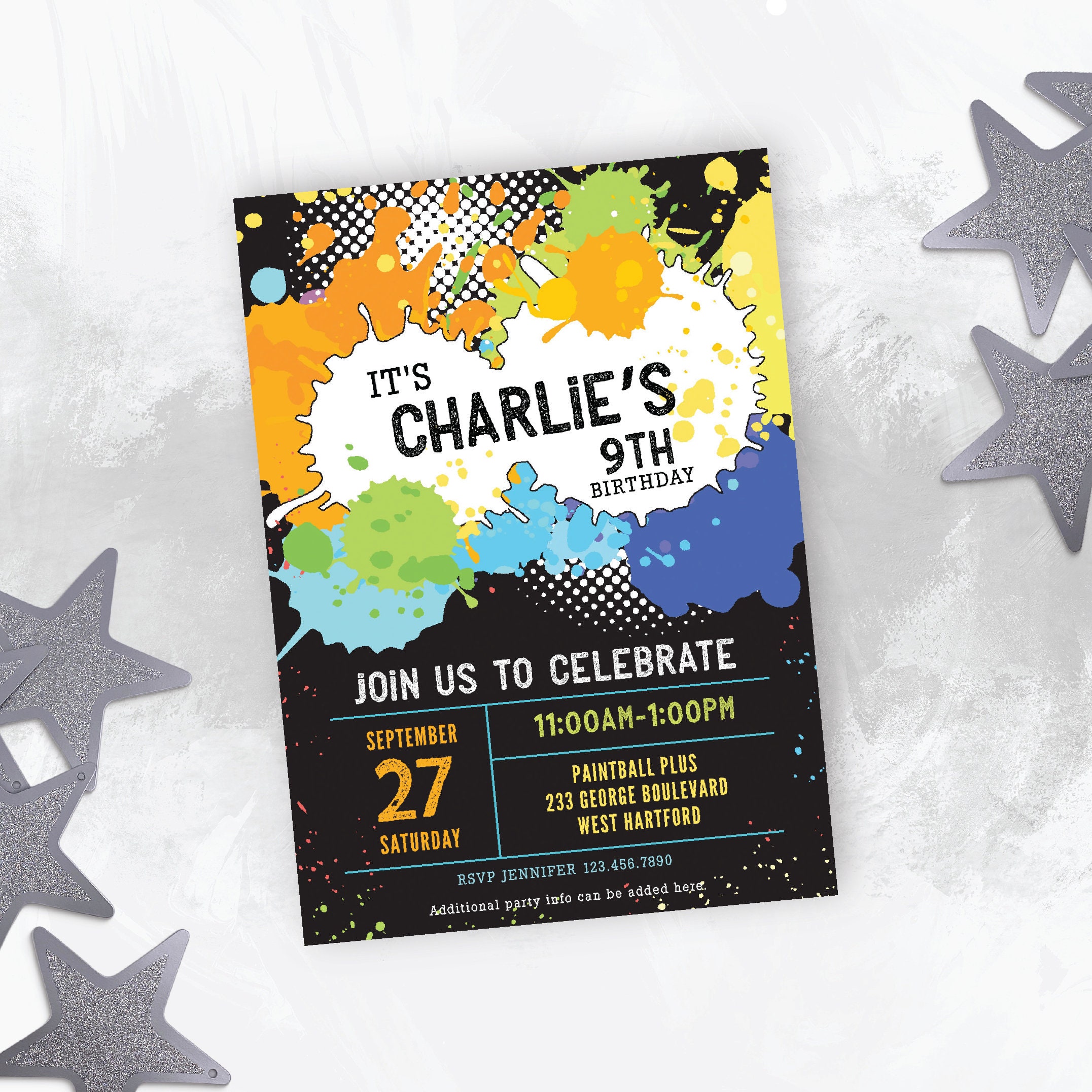 Editable Paint Splatter Party Invitation, Paint Birthday Invitations ...