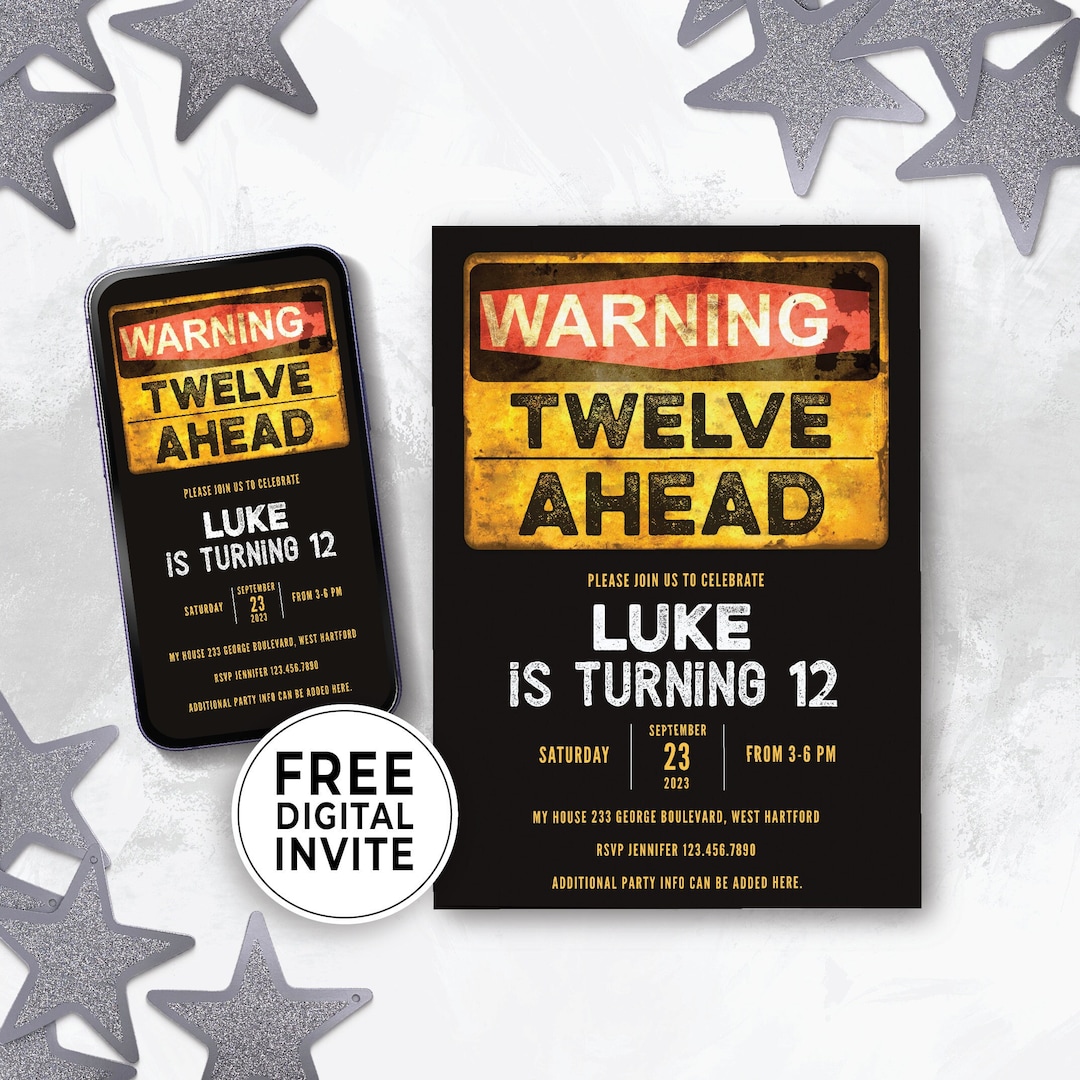 Editable 12th Birthday Invitation Tween Boy Digital Download, Simple 12 ...