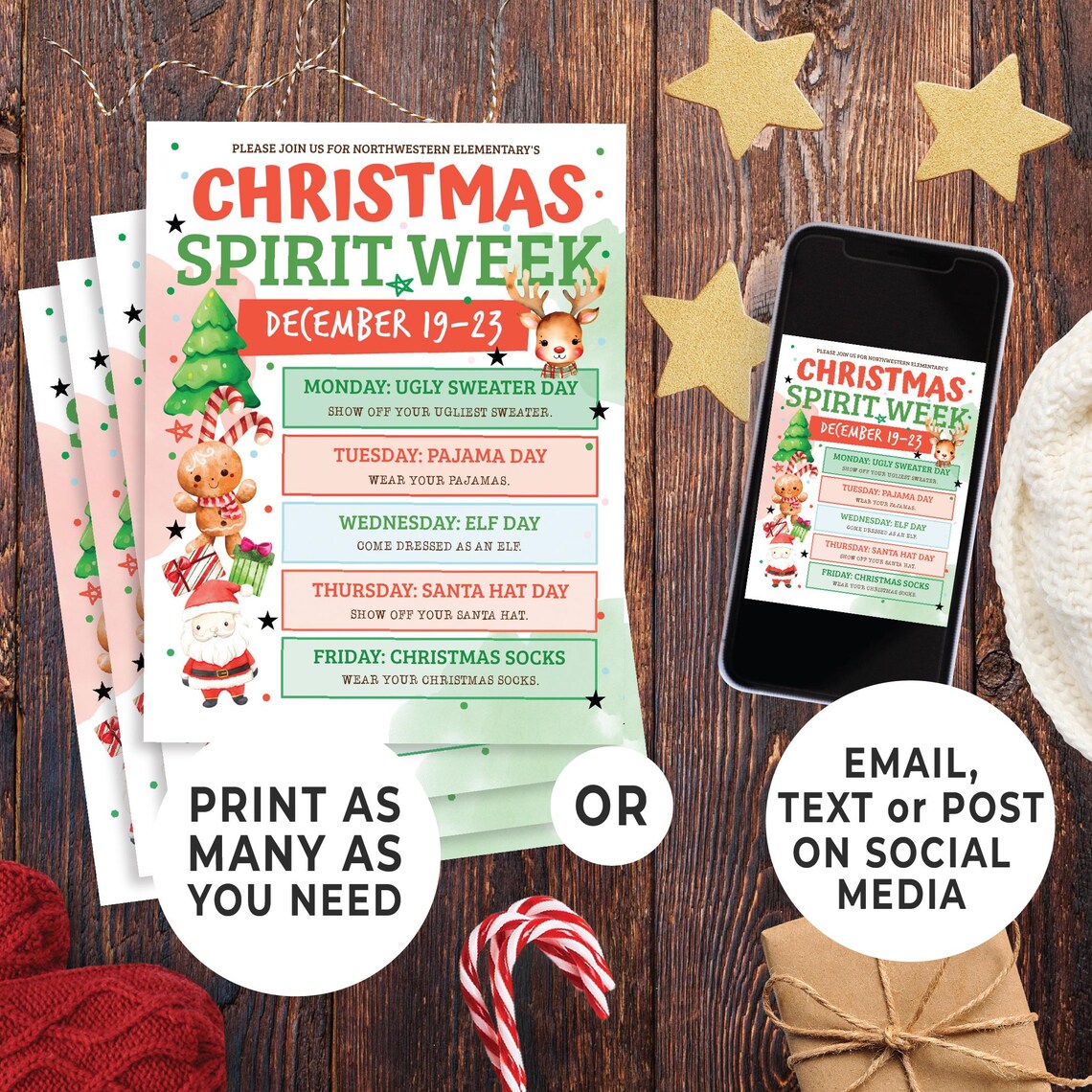Editable Christmas Spirit Week Flyer, Winter Spirit Week Template ...