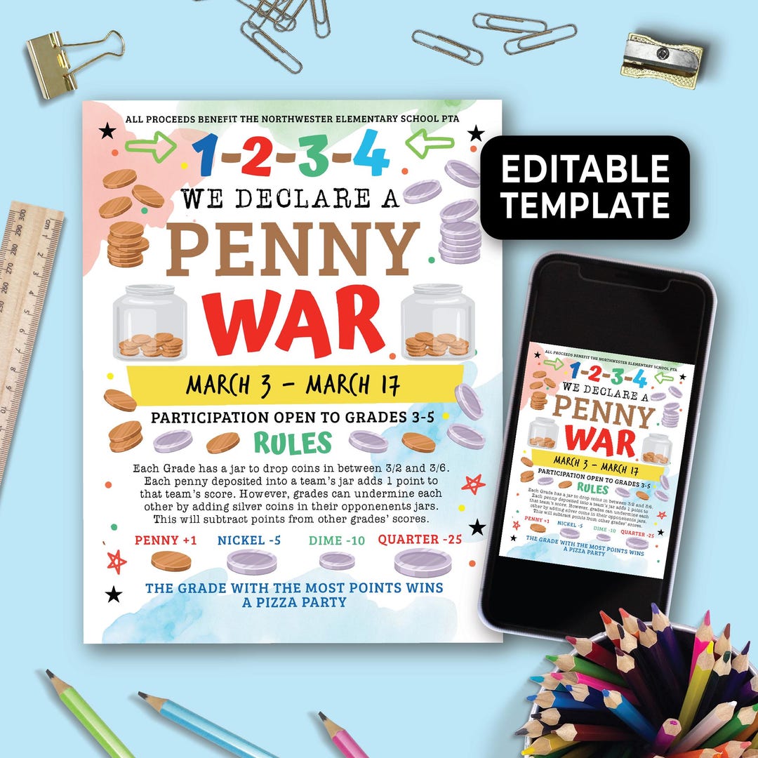 Editable Penny War Fundraiser Flyer, Penny Wars Flyer, PTA PTO Coin War ...