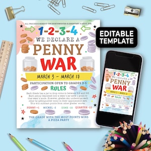 Editable Penny War Fundraiser Flyer, Penny Wars Flyer, PTA PTO Coin War ...