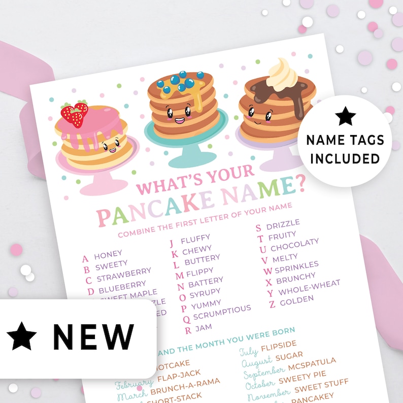 What's Your Pancake Name Party Game & Nametags, Pancake Breakfast ...
