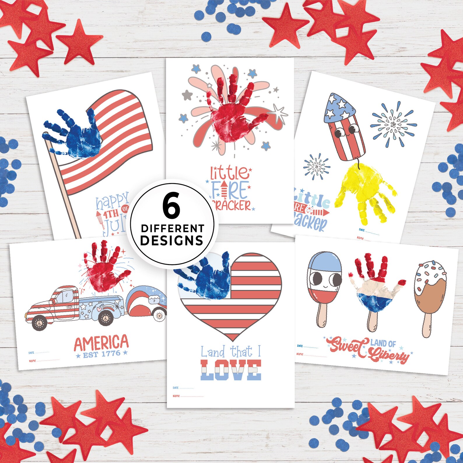 Printable Retro 4th of July Handprint Art Craft, Independence Day Baby ...