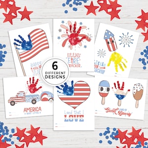 Printable Retro 4th of July Handprint Art Craft, Independence Day Baby ...