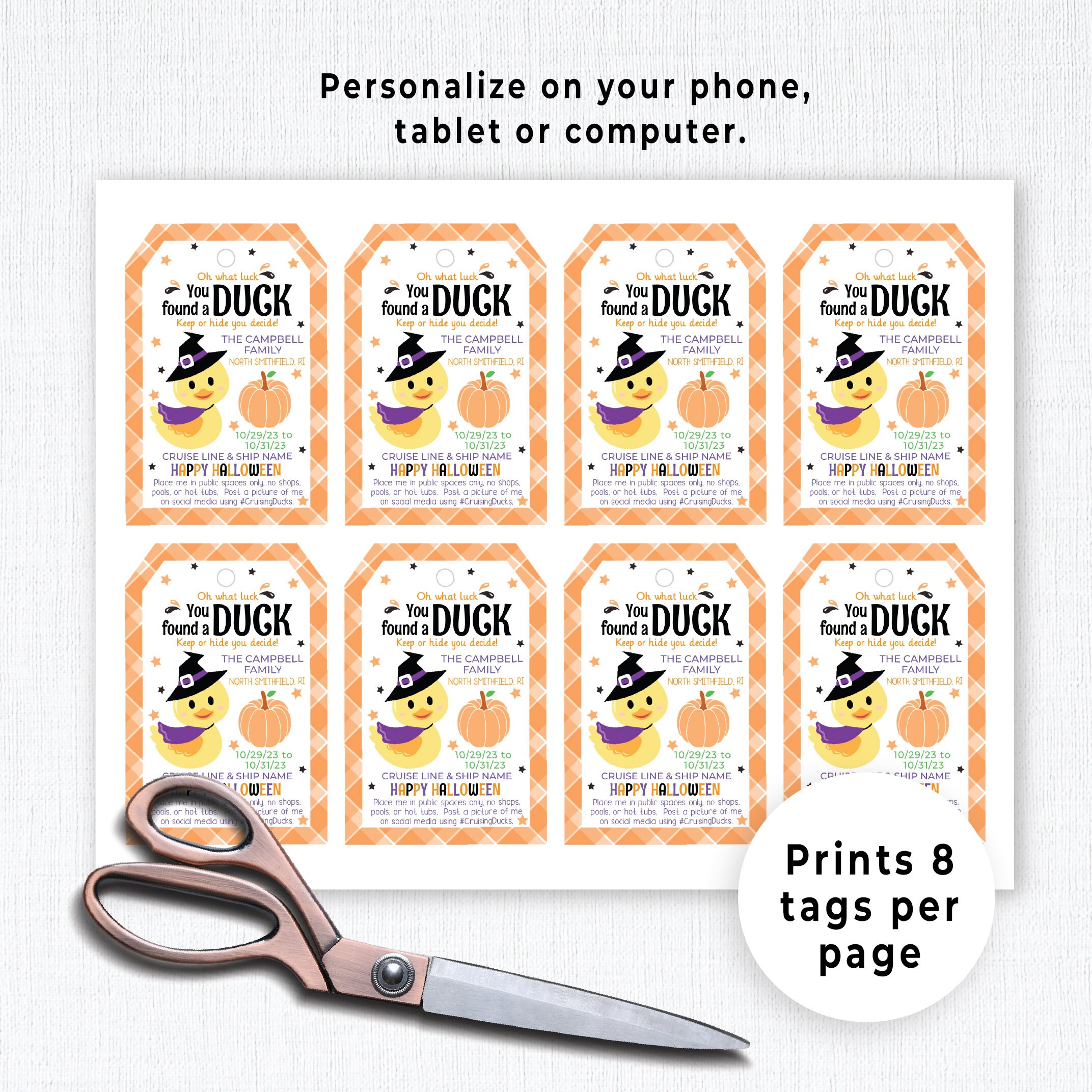 Editable Halloween Cruise Duck Tags, Printable Tags for Cruise Ship ...