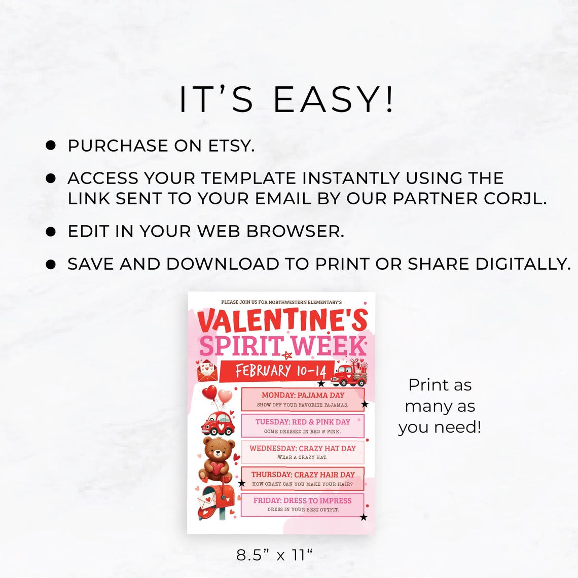 Editable Valentine's Spirit Week Flyer, February Spirit Week Template ...