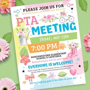 Editable PTO PTA May Meeting Flyer, Meeting Reminder Invitation, Spring ...