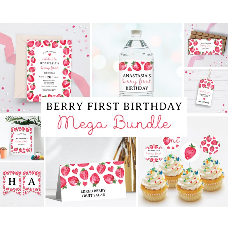 Editable Mega Bundle Berry First Birthday Party Printable - Etsy