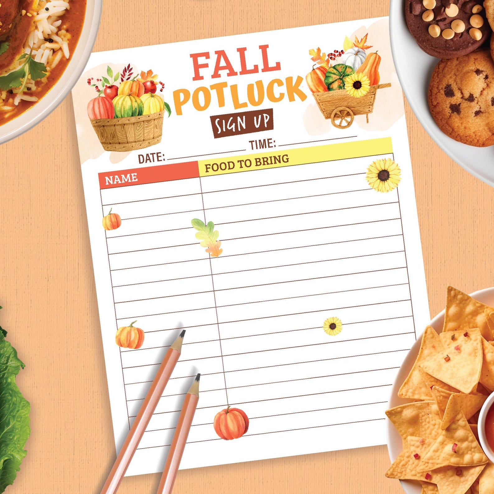 Printable Fall Food Potluck Sign up Sheet, Fall Potluck Flyer Instant ...