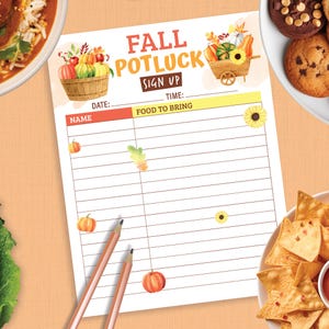 Printable Fall Food Potluck Sign up Sheet, Fall Potluck Flyer Instant ...